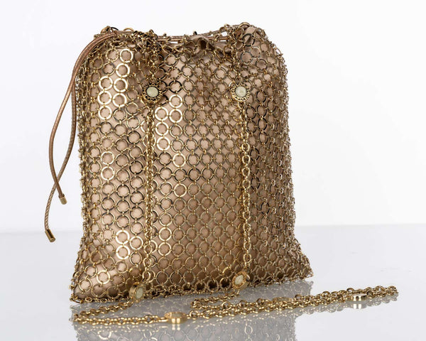 Bvlgari Gold Metal Mesh Long Chain Bag – Basha Gold