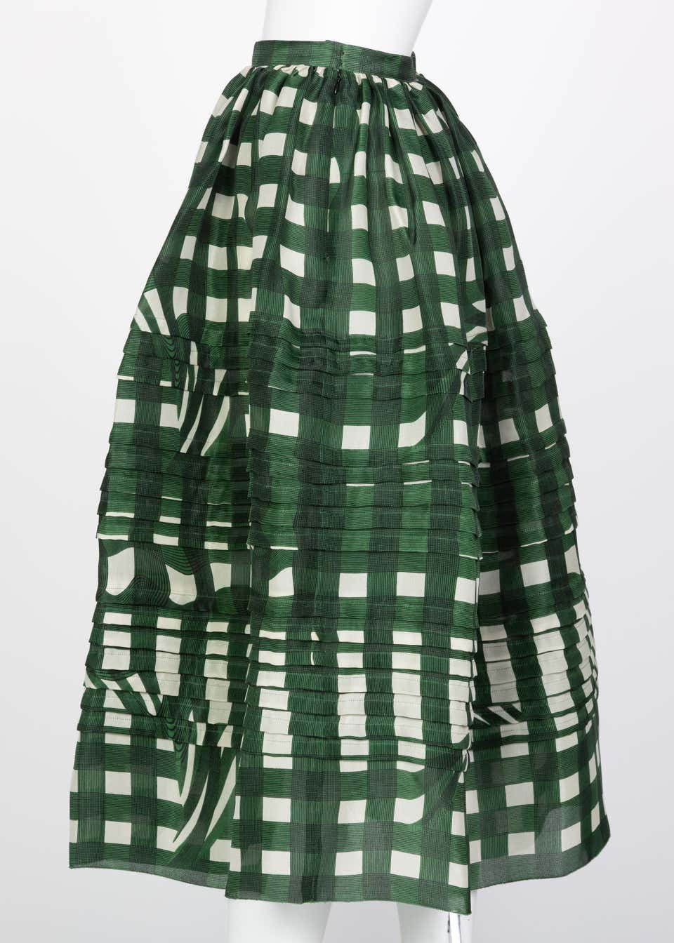 Prada Fairy Green White Print Silk Organza Skirt Runway, 2008 – Basha Gold