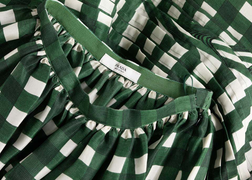 Prada Fairy Green White Print Silk Organza Skirt Runway, 2008 – Basha Gold