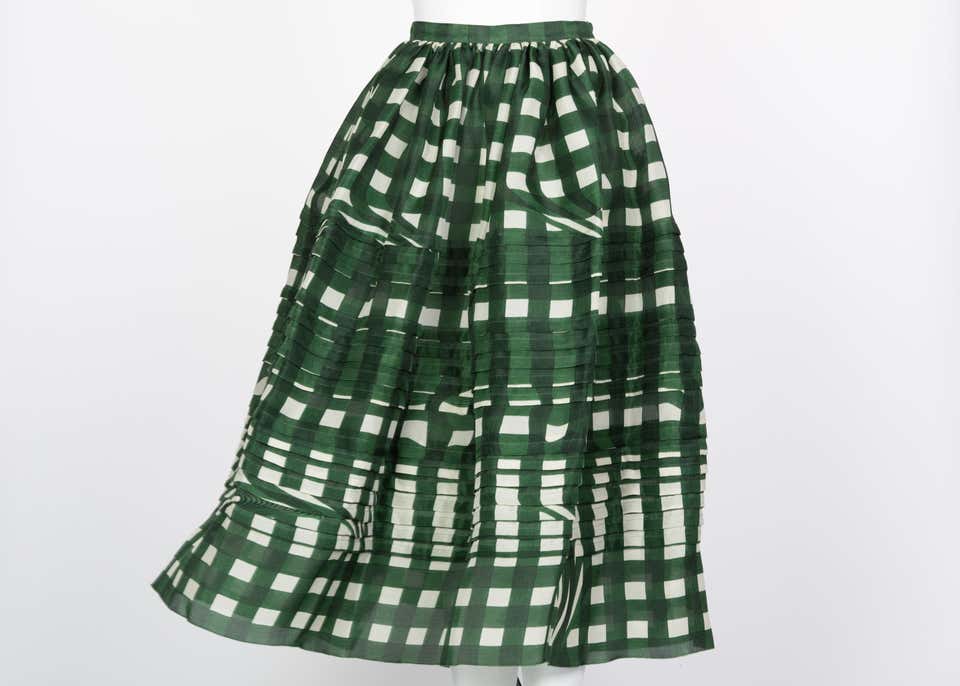 Prada Fairy Green White Print Silk Organza Skirt Runway, 2008 – Basha Gold